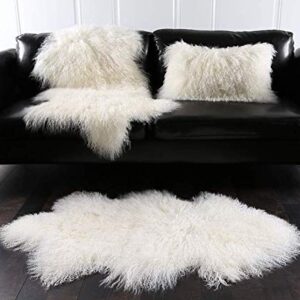 Genuine Mongolian Tibetan Lamb Sheepskin Wool Area Rug Real Carpet Curly Fur Pelt Throw Soft Plush Home Decorative 2ft x 3.4-3.6Ft