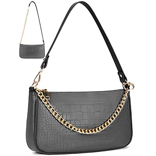 NUBILY Shoulder Bag Purse for Women Croc Small Classic Clutch Handbag Wallet Classic Crossbody Bags with Zipper Closure Grey