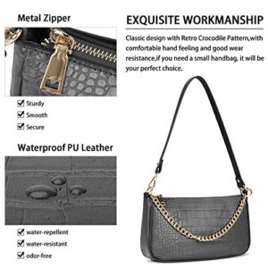 NUBILY Shoulder Bag Purse for Women Croc Small Classic Clutch Handbag Wallet Classic Crossbody Bags with Zipper Closure Grey