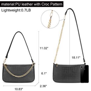 NUBILY Shoulder Bag Purse for Women Croc Small Classic Clutch Handbag Wallet Classic Crossbody Bags with Zipper Closure Grey