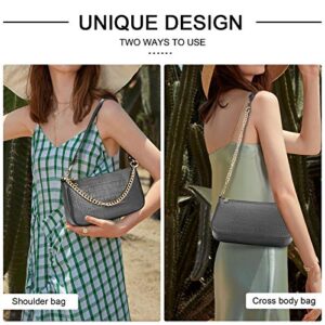 NUBILY Shoulder Bag Purse for Women Croc Small Classic Clutch Handbag Wallet Classic Crossbody Bags with Zipper Closure Grey