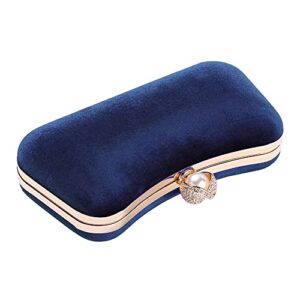 Mulian LilY Navy Blue Velvet Evening Bags For Women With Flower Closure Rhinestone Pearl Embellished Cluth Purse For Party Wedding M505