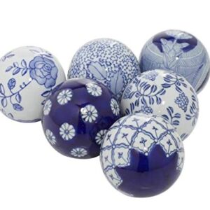 Enterprise Set of 6 Ceramic Blue Balls, 3 Inches, Blue and White Gloss Ceramic Bowl Filler and Accents