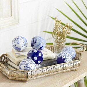 Enterprise Set of 6 Ceramic Blue Balls, 3 Inches, Blue and White Gloss Ceramic Bowl Filler and Accents