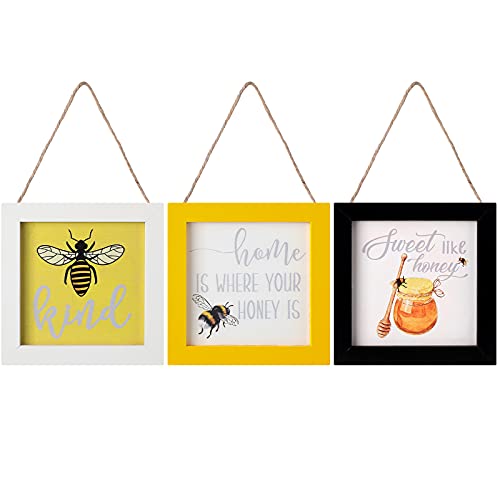 3 Pieces Bee Hanging Signs Tiered Tray Signs for Home Wood Signs Tray Decor Farmhouse Tiered Tray Decorations Set Wood Table Kitchen Signs Home Decor for Home Office