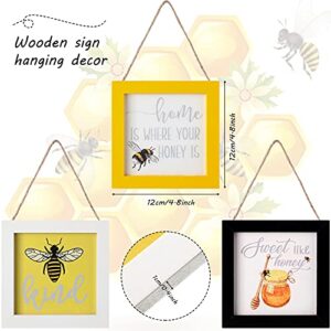 3 Pieces Bee Hanging Signs Tiered Tray Signs for Home Wood Signs Tray Decor Farmhouse Tiered Tray Decorations Set Wood Table Kitchen Signs Home Decor for Home Office