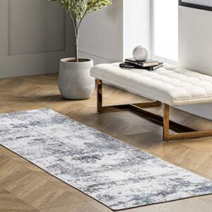 nuloom dali machine washable modern abstract runner rug, 2′ 6″ x 8′, grey