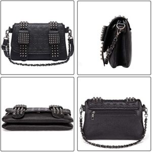 BelonYou Women Punk Skull Shoulder Top-Handle Bag Goth Rivet Purse Handbag PU Leather Chain Satchel Tote Black