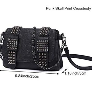 BelonYou Women Punk Skull Shoulder Top-Handle Bag Goth Rivet Purse Handbag PU Leather Chain Satchel Tote Black