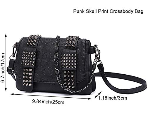 BelonYou Women Punk Skull Shoulder Top-Handle Bag Goth Rivet Purse Handbag PU Leather Chain Satchel Tote Black