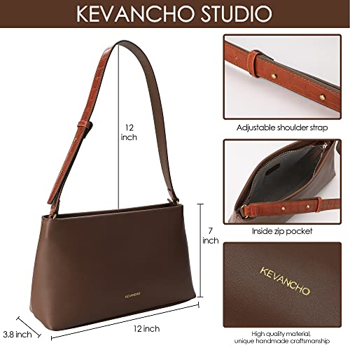 KEVANCHO Shoulder Bag for Women, Leather Purses and Handbags, Women's Fashion Tote Clutch Bag with Zipper (57 Coffee)