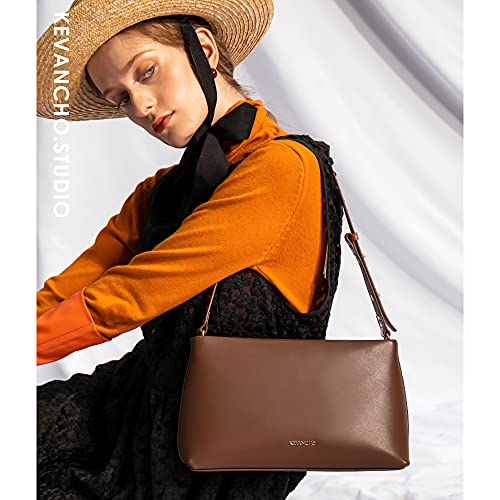 KEVANCHO Shoulder Bag for Women, Leather Purses and Handbags, Women's Fashion Tote Clutch Bag with Zipper (57 Coffee)