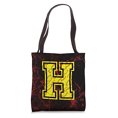 Softball Letter H Athlete Sports Game Player Initial Name Tote Bag