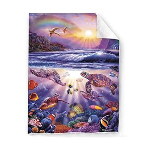 zuxhvia sea turtle throw blanket 3d turtle fleece blanket for kids boys adults women purple underwater turquoise fuzzy blanket sea turtle gifts for turtle lovers