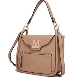 MKF Crossbody Shoulder Bag for Women – PU Leather Pocketbook Handbag – Designer Fashion Purse, Shoulder Crossover Taupe