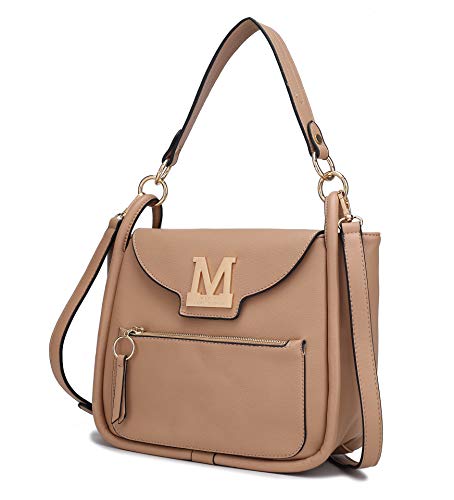 MKF Crossbody Shoulder Bag for Women – PU Leather Pocketbook Handbag – Designer Fashion Purse, Shoulder Crossover Taupe