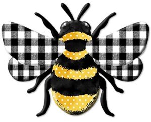 craig bachman 12″ metal embossed bee hanger: plaid check – bumblebee metal wall door hanger sign