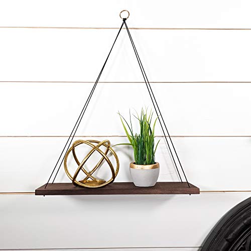 Boho Wall Hanging Shelf - Wood Hanging Shelves for Wall - Farmhouse Rope Shelves for Bedroom Living Room Bathroom - Rustic Wood Shelves - Hanging Plant Shelf - Triangle Floating Shelf (Ring Mount)