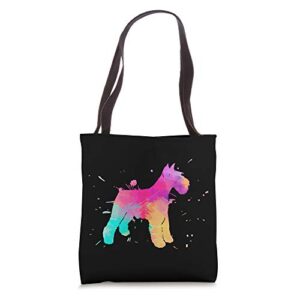 colorful miniature schnauzer dog mom watercolor black tote bag