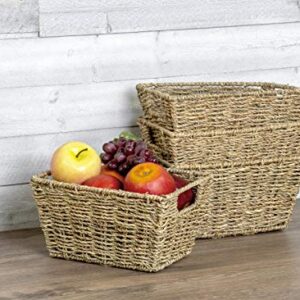 Red Co. Multi-Purpose Nesting Seagrass Basket with Handles Set of 4, Storage Containers, Home Organizers