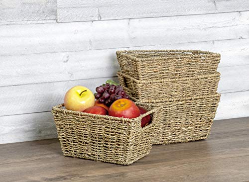 Red Co. Multi-Purpose Nesting Seagrass Basket with Handles Set of 4, Storage Containers, Home Organizers