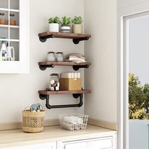 BOSURU Industrial Bathroom Shelves Pipe Wall Shelf with Rustic Wood Shelving for Towel Shelf Storage Wall Mounted Floating Shelves Home Kitchen(3-Tiers)