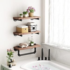 BOSURU Industrial Bathroom Shelves Pipe Wall Shelf with Rustic Wood Shelving for Towel Shelf Storage Wall Mounted Floating Shelves Home Kitchen(3-Tiers)