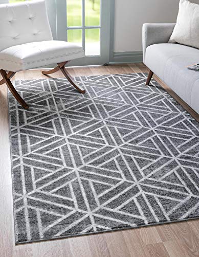 Rugs.com Lattice Trellis Collection Rug – 6' x 9' Gray Low-Pile Rug Perfect for Living Rooms, Large Dining Rooms, Open Floorplans