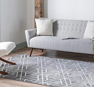 Rugs.com Lattice Trellis Collection Rug – 6' x 9' Gray Low-Pile Rug Perfect for Living Rooms, Large Dining Rooms, Open Floorplans