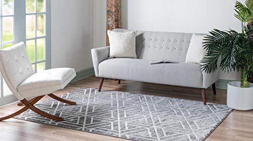 Rugs.com Lattice Trellis Collection Rug – 6' x 9' Gray Low-Pile Rug Perfect for Living Rooms, Large Dining Rooms, Open Floorplans