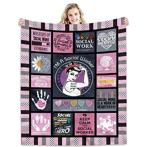 Social Worker Christmas Birthday Gifts for Women Blanket -Appreciation, Graduation Gifts for BSW, MSW, DSW-Lightweight Soft Warm Cozy Fuzzy Throws Blankets for Home Bedroom Sofa Couch 60"x50"