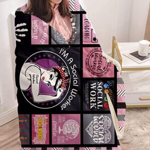 Social Worker Christmas Birthday Gifts for Women Blanket -Appreciation, Graduation Gifts for BSW, MSW, DSW-Lightweight Soft Warm Cozy Fuzzy Throws Blankets for Home Bedroom Sofa Couch 60"x50"