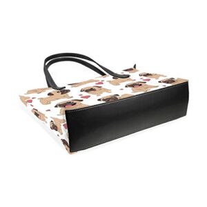 Large Work Tote Bags Women's PU Leather Fashion Funny Cartoon Pugs Puppies Handbags Shopper Bag Casual Bag