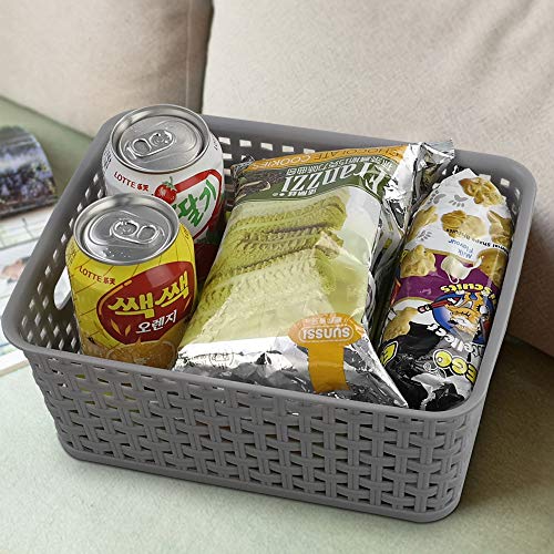 Readsky Small Woven Plastic Storage Baskets, Plastic Baskets for Shelves, Gray, Pack of 6