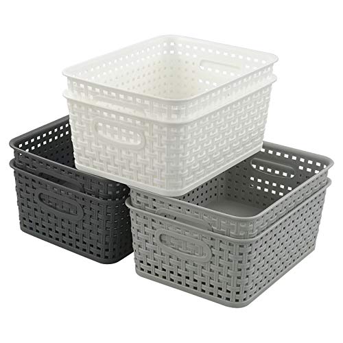 Leendines Plastic Weave Basket Bin for Storage, 6 Packs Small Baskets