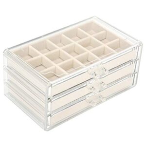 feiscon acrylic jewelry organizer makeup cosmetic storage organizer box clear jewelry case with 3 drawers adjustable jewelry box velvet trays grid size