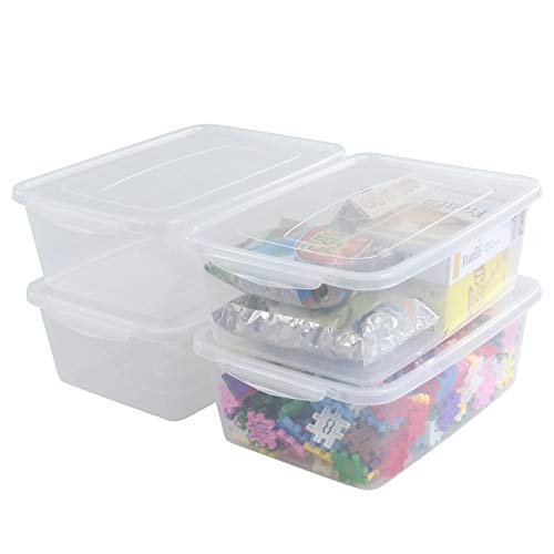 Inhouse 14 Quart Clear Storage Bin, Plastic Latching Box/Container with Lid, Shoe Boxes, Set of 4