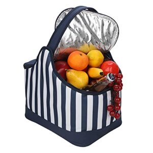 Yodo 20L Folding Picnic Basket Large Insulated Cooler Bag Waterproof for Gathering Travel Camping BBQ,Blue Stripe