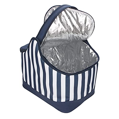 Yodo 20L Folding Picnic Basket Large Insulated Cooler Bag Waterproof for Gathering Travel Camping BBQ,Blue Stripe