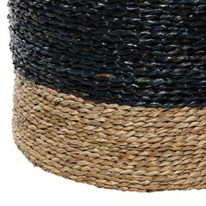 Deco 79 Seagrass Handmade Two Toned Storage Basket with Handles, Set of 3 17", 15", 14"H, Black