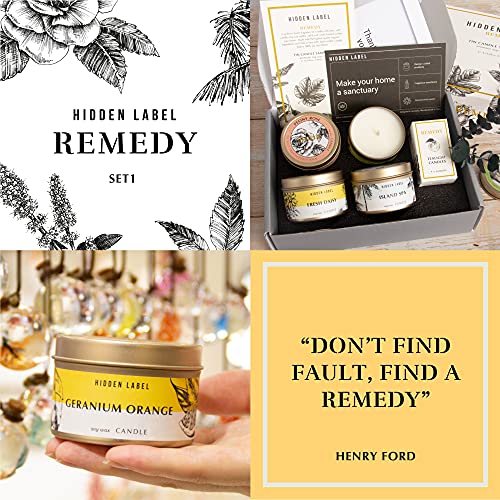 Hidden Label Scented Candles Gifts for Women, Remedy Collection Small Soy Candles 4pack 3.45oz Travel Tin, Gifts for Birthday Valentines Day Mothers Day Christmas(Set1)