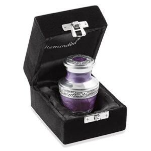 reminded small cremation keepsake urn for human ashes, lavender and silver miniature memorial urn with velvet case