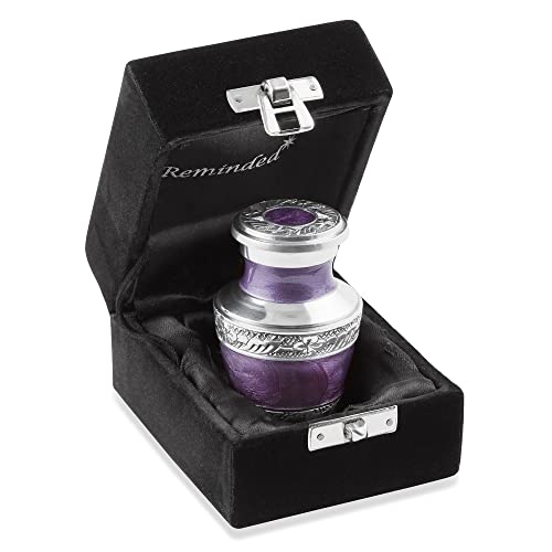 Reminded Small Cremation Keepsake Urn for Human Ashes, Lavender and Silver Miniature Memorial Urn with Velvet Case