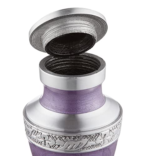 Reminded Small Cremation Keepsake Urn for Human Ashes, Lavender and Silver Miniature Memorial Urn with Velvet Case