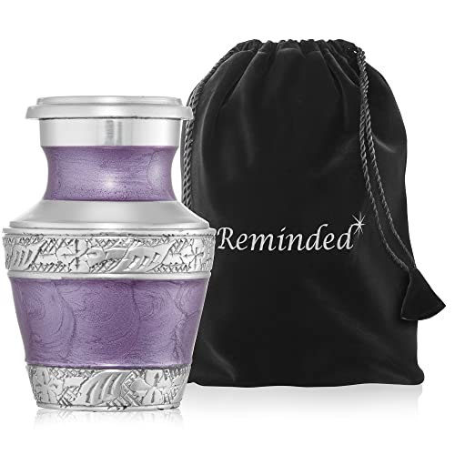 Reminded Small Cremation Keepsake Urn for Human Ashes, Lavender and Silver Miniature Memorial Urn with Velvet Case