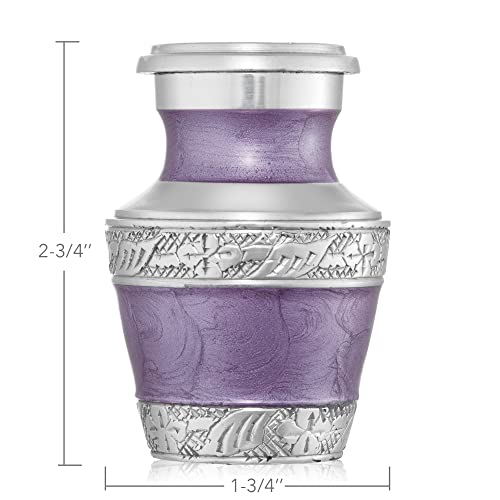 Reminded Small Cremation Keepsake Urn for Human Ashes, Lavender and Silver Miniature Memorial Urn with Velvet Case