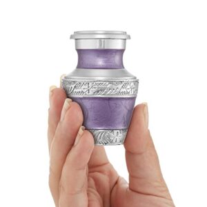 Reminded Small Cremation Keepsake Urn for Human Ashes, Lavender and Silver Miniature Memorial Urn with Velvet Case