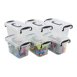 Idotry 6-Pack Mini Plastic Storage Latch Box, 1.5 L Clear Containers with Lids, F