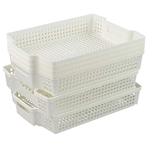 Sosody 6-Pack Stacking Plastic Storage Baskets, White Paper Storage Basket Tray