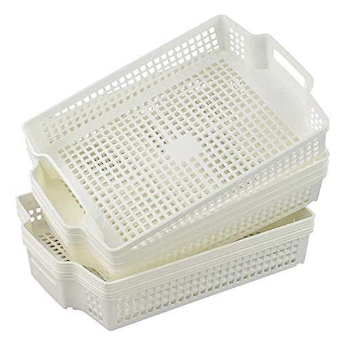 Sosody 6-Pack Stacking Plastic Storage Baskets, White Paper Storage Basket Tray